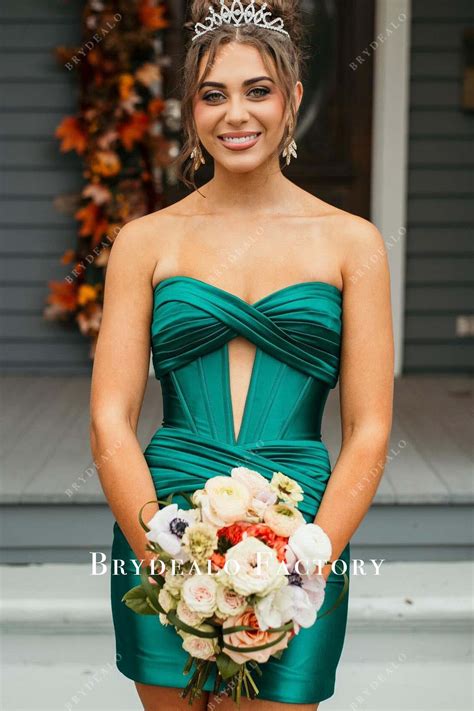 Dark Green Strapless Keyhole Mini Homecoming Dress