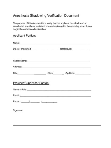 Fillable Online Documentation Of Exposure To Anesthesia Practice In The