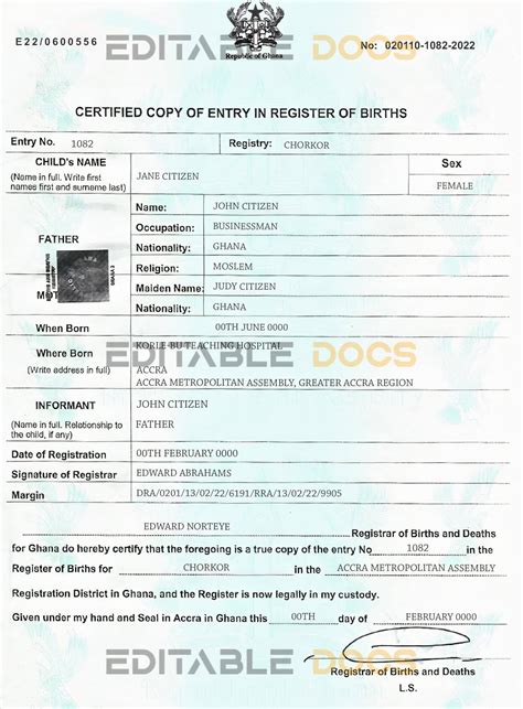 Authentic Ghana Birth Certificate Template Customize And Download Online
