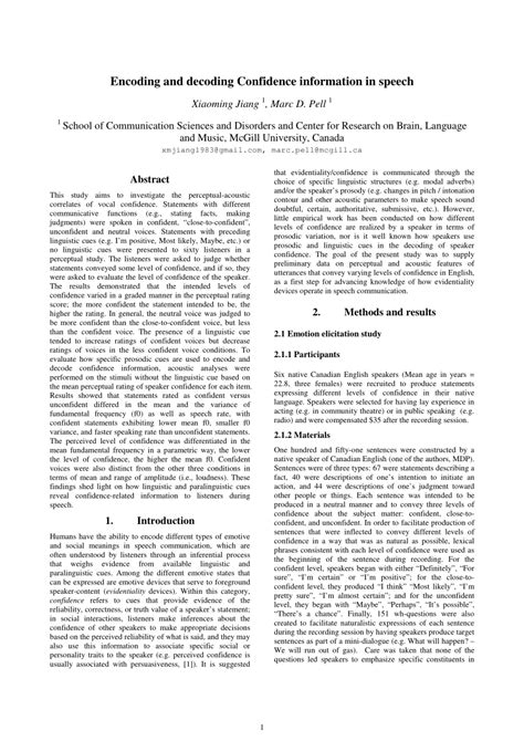 Pdf Encoding And Decoding Confidence Information In Speech
