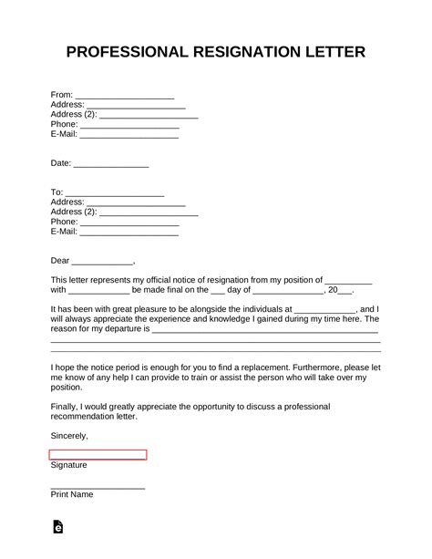 Free Professional Resignation Letter Template With Samples Word