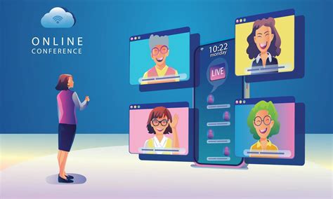 Virtual Event People Use Video Conference Landing Working Businessman