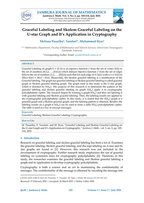 Pdf Graceful Labeling And Skolem Graceful Labeling On The U Star Graph And Its Application In