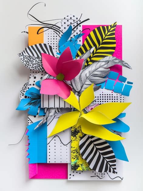 Vibrant Abstract Collage Art With Colorful Paper Cutouts And Geometric Patterns On White
