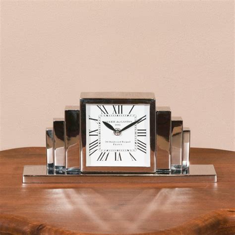 Nickel Finish Art Deco Overmantle Gaston Clock
