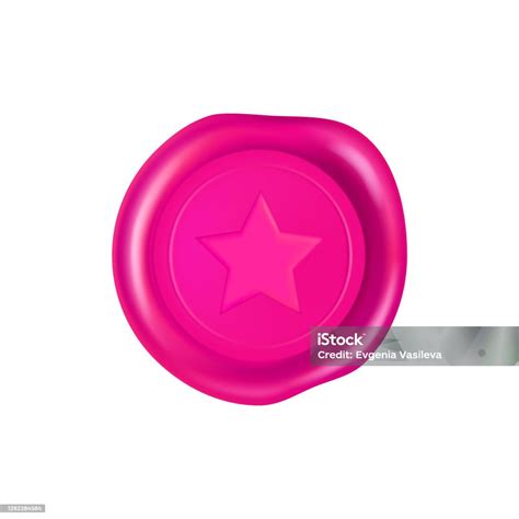 별이 있는 핑크 왁스 씰 흰색 배경에 격리 된 왁스 씰 스탬프 사실적인 보장 핑크 스탬프 사실적인 3d 벡터 일러스트레이션 3차원 형태에 대한 스톡 벡터 아트 및 기타