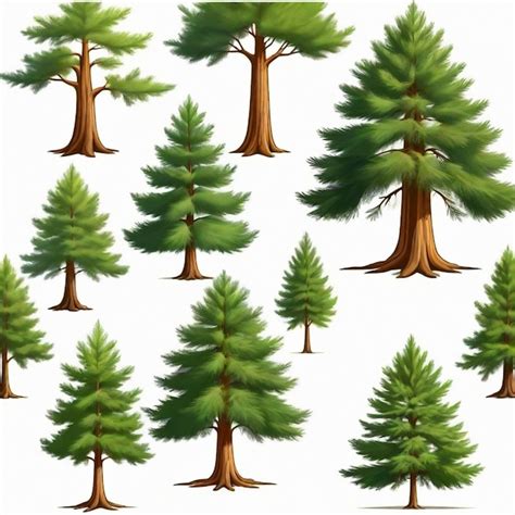 Cedar Tree Vector Set White Background Isolated A High Premium Ai