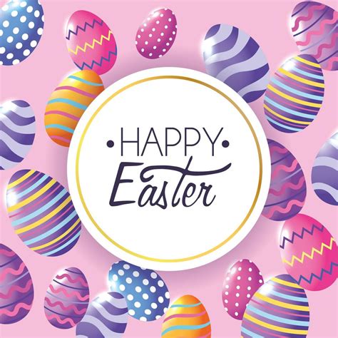 Happy Easter Label With Easter Eggs Decoration Background 687829 Vector