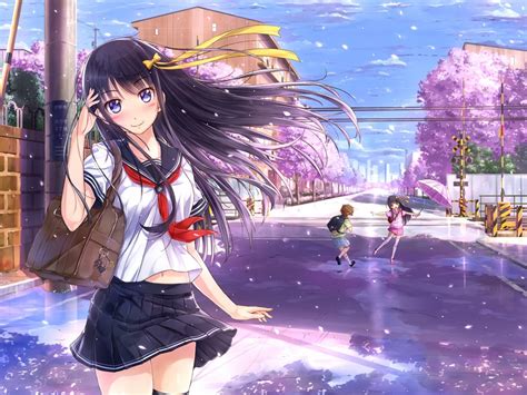 Papéis De Parede Sorriso Anime Menina Miúdos Rua Sakura 1920x1200 Imagem