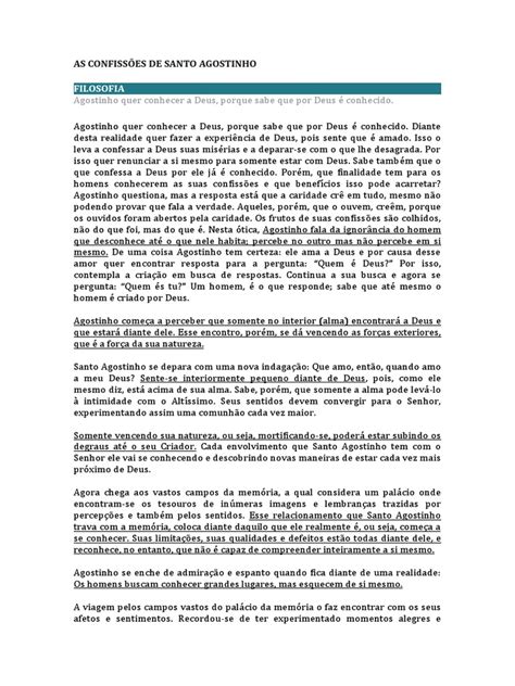 As Confissões De Santo Agostinho Pdf Agostinho De Hipona Deus