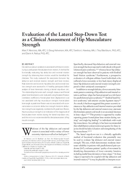Pdf Evaluation Of The Lateral Step Down Test As A Clinical Assessment Of Hip Musculature Strength