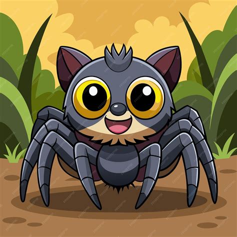 A Cartoon Of A Spider With A Yellow Eyes And A Black Spider Premium