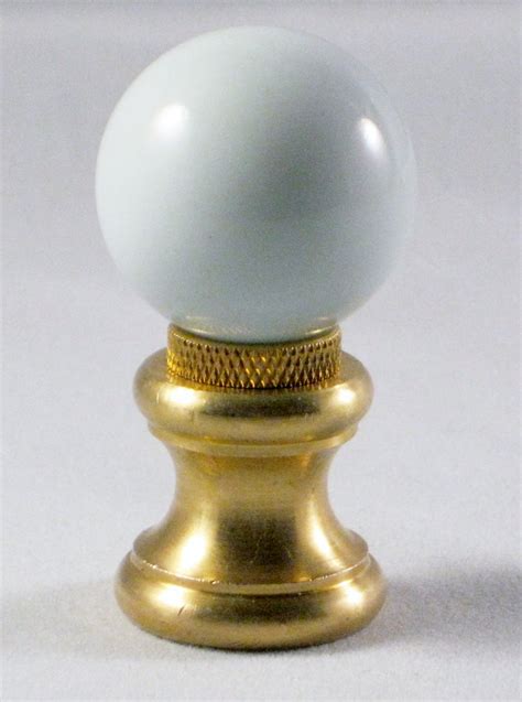 Glass Orb Lamp Finial Gloss White Polished Brass Finish Dual Thread