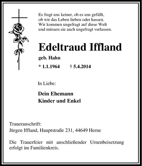 Traueranzeigen Von Edeltraud Iffland Trauer In Nrwde