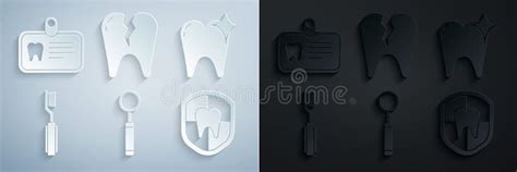 Set Dental Inspection Mirror Tooth Whitening Concept Toothbrush Protection Broken Tooth And