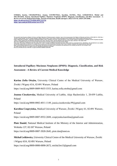 Pdf Intraductal Papillary Mucinous Neoplasms Ipmn Diagnosis Classification And Risk