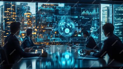 Business Meeting Global Data Analysis Digital Screen Premium Ai Generated Image