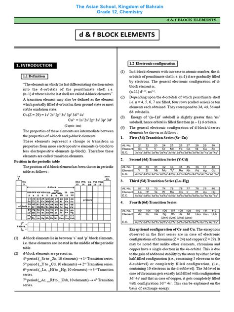Unit 8 Dandf Block Elements Pdf Transition Metals Electron Configuration