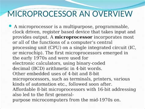 PPT MICROPROCESSOR AN OVERVIEW A Microprocessor Is A Multipurpose Programmable Clock Driven