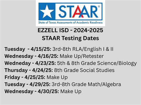 Ezzell Isd 🌟 Here Is A List Of This Years Staar Testing Facebook