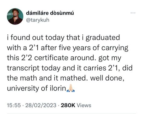 Nigerian Man Discovers He Graduated With A Second Class Upper Five