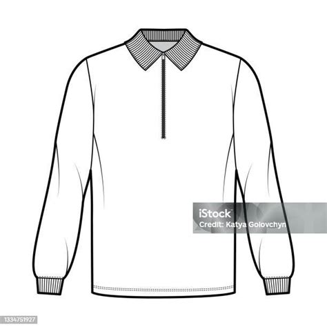 셔츠 지퍼 업 폴로 테크니컬 패션 일러스트와 긴 소매 튜닉 길이 헨리 넥 오버사이즈 플랫 칼라 0명에 대한 스톡 벡터 아트 및 기타 이미지 Istock