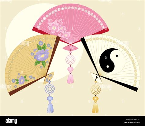 An Illustration Of Traditional Chinese Ornamental Fans With Different