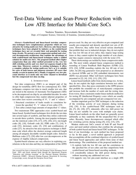 PDF Test Data Volume And Scan Power Reduction With Low ATE Interface For Multi Core SoCs