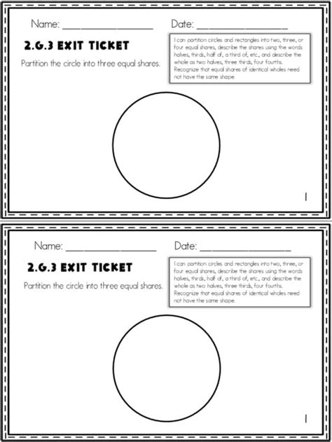 Exit Tickets 2nd Grade Math Partition Shapes Into Equal Parts Geometry 2g3