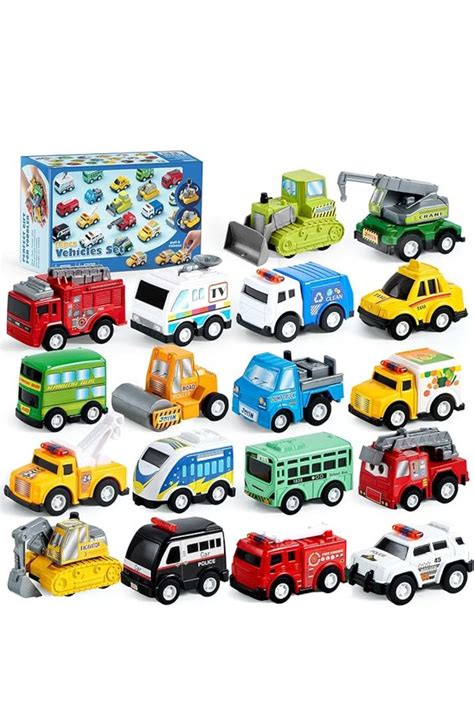 Joyin 18 Pcs Pull Back City Cars And Trucks Toy Vehicles Set Friction Powered Cars Toys For