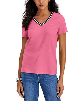 Tommy Hilfiger Womens Striped V Neck Short Sleeve T Shirt Macys
