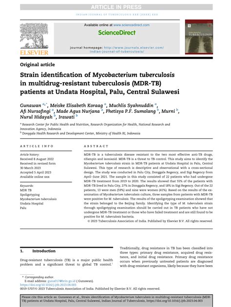 Pdf Strain Identification Of Mycobacterium Tuberculosis In Multidrug Resistant Tuberculosis