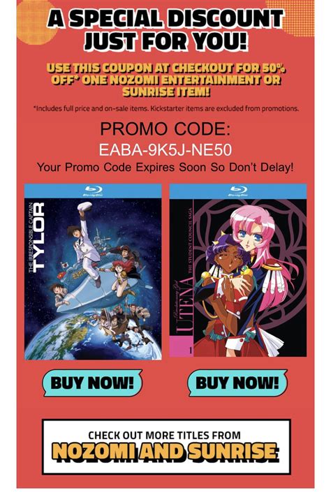 50 Off Nozomi And Sunrise” Code And 5 Off Code Please Comment If You Use Rrightstufanime