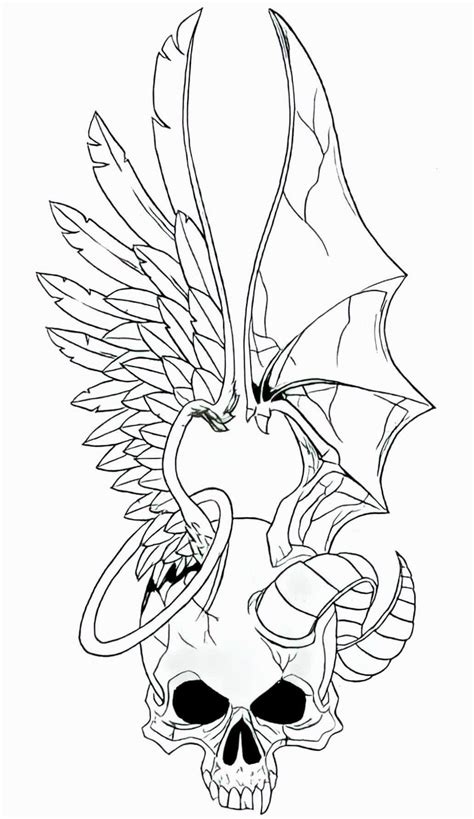 Simple Skull With Wings Tattoo Skull Art Outline Skull Tattoo