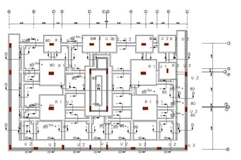 Column Footing Foundation Plan With Centre Line Dwg File