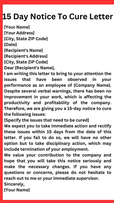 15 Day Notice To Cure Letter 10 Samples