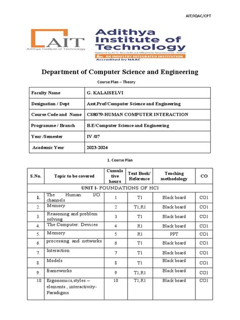 Course Plan Hci Pdf Human Computer Interaction Software Development Process