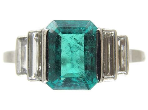 Art Deco Emerald And Diamond Baguette Ring 424f The Antique Jewellery