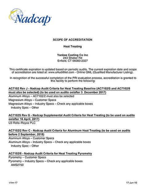 Yankee Casting Nadcap Certification