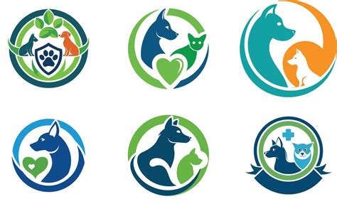Six Pet Care Logos Dogs Cats Green Blue Teal Orange For Your Design