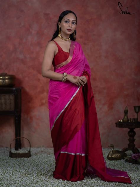 Handwoven Cotton Silk Red Pink Sareenurturing Nirupasuta