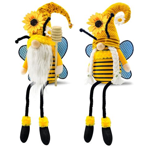 Molumo 2pcs Bumble Bee Gnomes With Dangling Leg Spring Summer