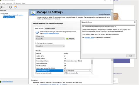 graphics card unsupported have intel uhd and nvidia cards sketchup