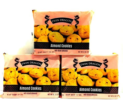 Twin Dragon Almond Cookies With Diced Almond 8 Oz Pack Of 3
