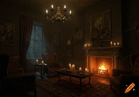 Victorian Style Manors Spooky Living Room At Nighttime On Craiyon