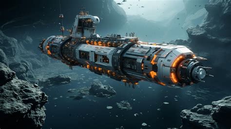 A Small Spacecraft Sails In An Abandoned Space Station Premium Ai