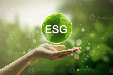 Asian Man Hand With Esg Icon Global Sustainability Concept Environment