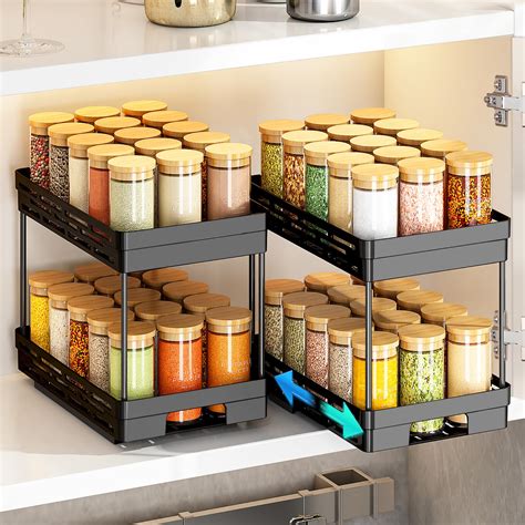 Pull Out Spice Rack Organizer For Cabinet 2 Pack Widen Slide Out Spice Racks