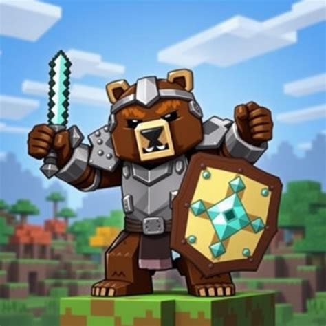 Epic Armored Bear In Minecraft Style