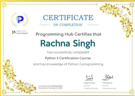 Hii Connection I Want To Share That I Successfully Completed Python3 Course From Programming Hub